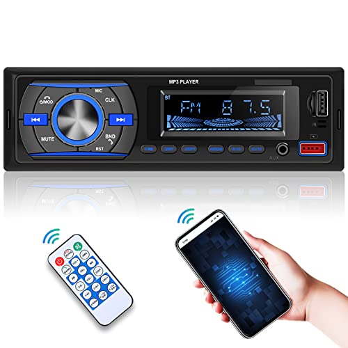 Roinvou Car Radio Bluetooth Single DIN Car Stereo Audio, MP3 Player Car Stereo 1 DIN with Bluetooth Handsfree/FM/Dual USB/TF/AUX/Fast Charging, Built-in Microphone, Multi Color LCD, Not a CD Player