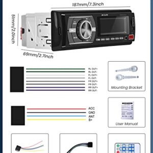 Roinvou Car Radio Bluetooth Single DIN Car Stereo Audio, MP3 Player Car Stereo 1 DIN with Bluetooth Handsfree/FM/Dual USB/TF/AUX/Fast Charging, Built-in Microphone, Multi Color LCD, Not a CD Player