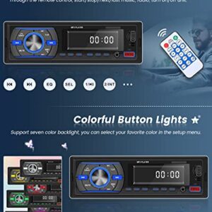 Roinvou Car Radio Bluetooth Single DIN Car Stereo Audio, MP3 Player Car Stereo 1 DIN with Bluetooth Handsfree/FM/Dual USB/TF/AUX/Fast Charging, Built-in Microphone, Multi Color LCD, Not a CD Player