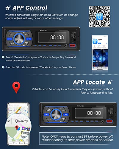 Roinvou Car Radio Bluetooth Single DIN Car Stereo Audio, MP3 Player Car Stereo 1 DIN with Bluetooth Handsfree/FM/Dual USB/TF/AUX/Fast Charging, Built-in Microphone, Multi Color LCD, Not a CD Player