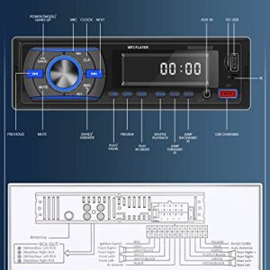 Roinvou Car Radio Bluetooth Single DIN Car Stereo Audio, MP3 Player Car Stereo 1 DIN with Bluetooth Handsfree/FM/Dual USB/TF/AUX/Fast Charging, Built-in Microphone, Multi Color LCD, Not a CD Player