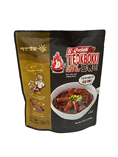 K-Quick Hot Tteokbokki Rice Cake with JJajang Sauce Ready to Cook 굿볶이짜장 Traditional Korean Meal. Sweet Savory Spicy Meal. Gluten Free – 12.01 Oz (pack of 1)