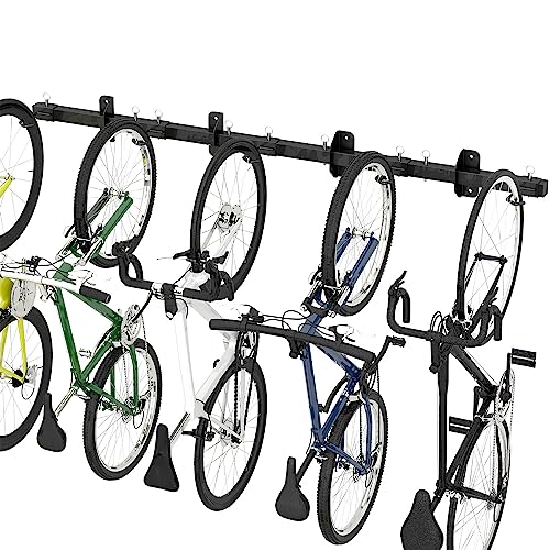 Sttoraboks Bike Storage Rack, Garage Wall Mount Hanger, Indoor Bicycle Organizer with Adjustable Hooks for Home and Garage, 67-inch Cycle Stand Holds 5 Bikes, Wall Bike Stand Up to 300lbs