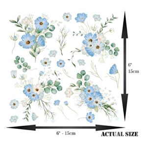 Powder Blue Flower Rub on Transfer, 6 x 6 inch Sheet - Dry Rub-On/Off Transfers Stickers for Decoupage Scrapbooking Crafts Mixed Media Collage Art