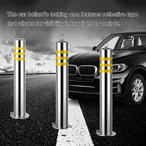 Parking Space Lock 2 Pack,Security Posts for Driveways with Padlock Stainless Steel Reflective Parking Barriers for Car Park Alley Entrance(600x76mm|Silver White)