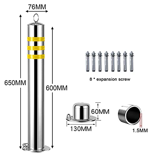 Parking Space Lock 2 Pack,Security Posts for Driveways with Padlock Stainless Steel Reflective Parking Barriers for Car Park Alley Entrance(600x76mm|Silver White)