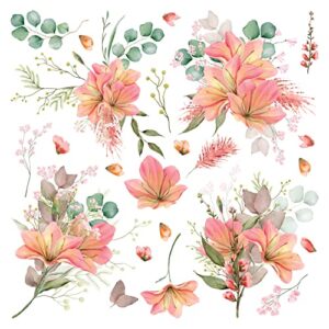 peach flower rub on transfer, 6 x 6 inch sheet - dry rub-on/off transfers stickers for decoupage scrapbooking crafts mixed media collage art