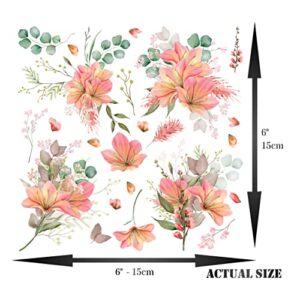 Peach Flower Rub on Transfer, 6 x 6 inch Sheet - Dry Rub-On/Off Transfers Stickers for Decoupage Scrapbooking Crafts Mixed Media Collage Art