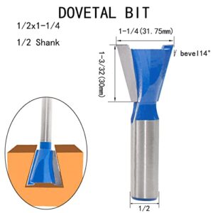 CHCYWJGJ 1/2 ShankDovetail Router Bit 1-1/4” Half-Blind Through Dovetail Bits for Making Boxes Drawers Chests for Engraving Router planing Head Wood Cutter