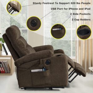 Jmaxo Electric Power Lift Recliner Chair Sofa with Massage and Heat for Elderly,3 Positions,2 Side Pockets and Cup Holders,USB Ports, High-end Quality Fabric for Living Room Bedroom, Brown