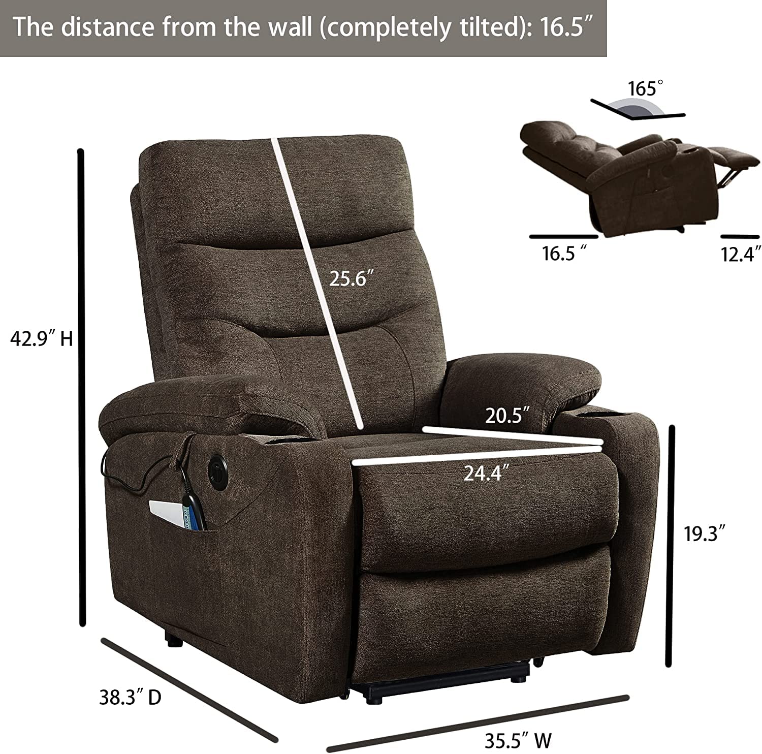 Jmaxo Electric Power Lift Recliner Chair Sofa with Massage and Heat for Elderly,3 Positions,2 Side Pockets and Cup Holders,USB Ports, High-end Quality Fabric for Living Room Bedroom, Brown