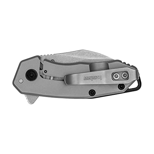 Kershaw Rate Folding Pocket Knife, Small Everyday Carry Knife with Assisted Opening, 8Cr13MoV Stainless Steel Blade, Pocketclip and Lanyard Hole,Grey