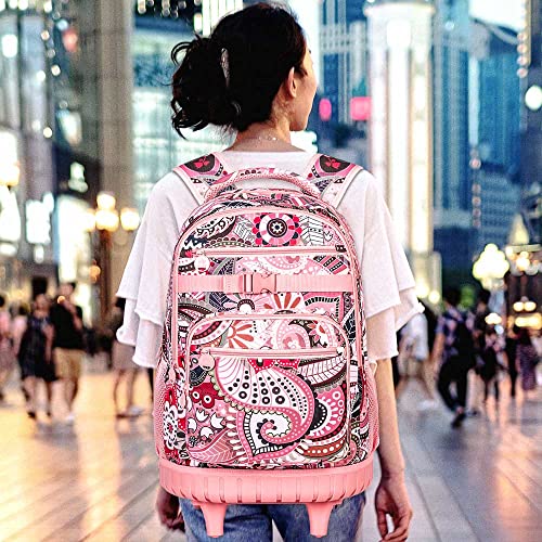 AGSDON Rolling Backpack for Girls, Women Roller Wheels Bookbag, Laptop Wheeled School Bag with Wheels for Teens - Pink 01