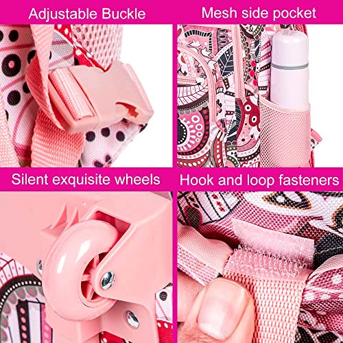 AGSDON Rolling Backpack for Girls, Women Roller Wheels Bookbag, Laptop Wheeled School Bag with Wheels for Teens - Pink 01