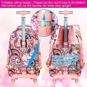 AGSDON Rolling Backpack for Girls, Women Roller Wheels Bookbag, Laptop Wheeled School Bag with Wheels for Teens - Pink 01