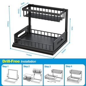 Statiem Under Sink Organizer, 2-Tier Under Sink Organizers and Storage Stainless Steel Drill-Free Rustproof Pull Out Cabinet Organizer for Bathroom Kitchen Organizers and Storage