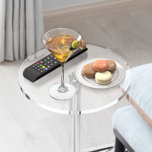 PEKVIZK Acrylic End Table, Clear Side Tables for Small Space, 9.8" Round Modern Drink Table for Living Room, Bedroom, Bathroom, Office, Outdoor, Business, Sturdy and Easy to Install