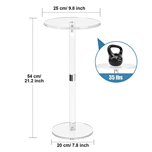 PEKVIZK Acrylic End Table, Clear Side Tables for Small Space, 9.8" Round Modern Drink Table for Living Room, Bedroom, Bathroom, Office, Outdoor, Business, Sturdy and Easy to Install