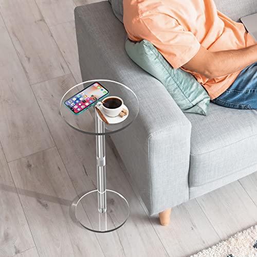 PEKVIZK Acrylic End Table, Clear Side Tables for Small Space, 9.8" Round Modern Drink Table for Living Room, Bedroom, Bathroom, Office, Outdoor, Business, Sturdy and Easy to Install