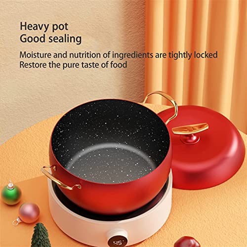 LMPN Cooking Pot, Soup pot 6L 26cm Apple Shape Enameled Cast Iron Dutch Oven with Dual Handle Suitable for All stoves, Saucepan Grill Pan Induction Cooker Gas, Kitchenware