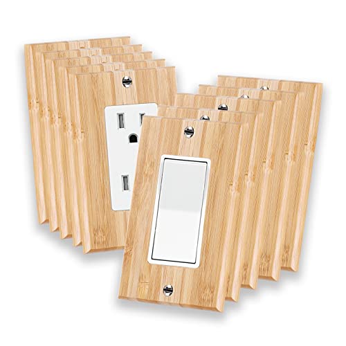 10 Pieces Wood Single Rocker Light Switch Plate 4.5" X 2.76" Raw Wood Wallplate Bamboo Light Switch Cover Quality Wallplate Wooden Electrical Decor (Single Rocker)