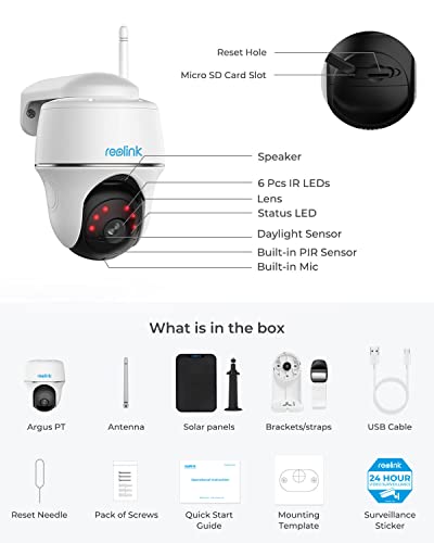 REOLINK 4MP Solar Security Camera Outdoor Wireless, No Hub Needed, Battery Powered Camera with 360° Pan-Tilt, 2.4Ghz WiFi Only, Smart Detection, No Monthly Fee, Argus PT+Solar Panel(Renewed)