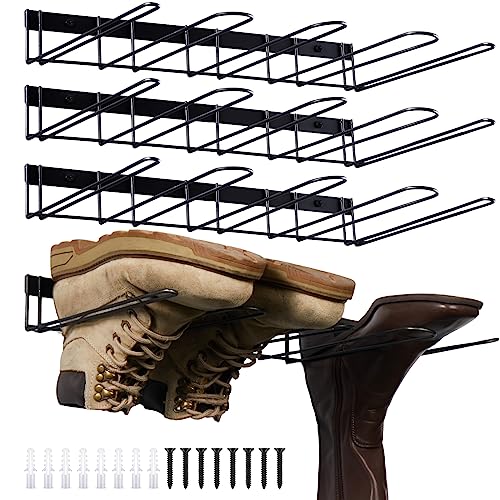 Therwen 4 Pieces Boot Rack Wader Hangers Wall Mount Boot Organizer Hanging Metal Tall Boot Holder for Cowboy Garage Boot Storage Closet Entryway Outdoor Drying, 16.2 x 9.7 x 2.3 Inch