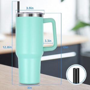 DOMICARE 40 oz Tumbler with Handle and Straw, Stainless Steel Tumbler with Lid and Straw, Reusable Vacuum Insulated Cup, Travel Coffee Mug, Mint Green, 1Pack