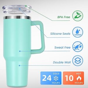 DOMICARE 40 oz Tumbler with Handle and Straw, Stainless Steel Tumbler with Lid and Straw, Reusable Vacuum Insulated Cup, Travel Coffee Mug, Mint Green, 1Pack