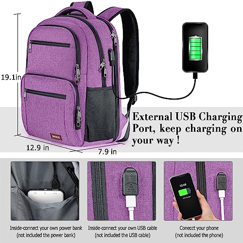 BIKROD Travel Laptop Backpack, School Backpacks for Teen Boys Water Resistant Back Pack with USB Charging Port, Business Anti Theft Durable Computer Bag Gifts Fits 15.6 Inch Laptop-Purple