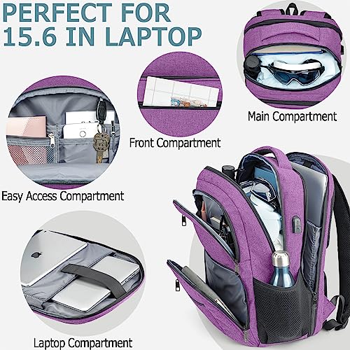 BIKROD Travel Laptop Backpack, School Backpacks for Teen Boys Water Resistant Back Pack with USB Charging Port, Business Anti Theft Durable Computer Bag Gifts Fits 15.6 Inch Laptop-Purple