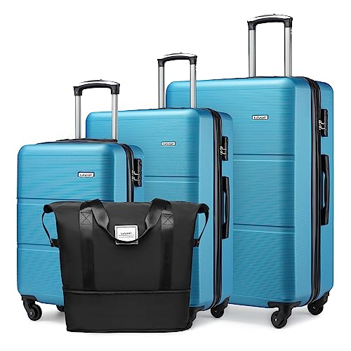 Lulusail Luggage Sets 3 Piece, Expandable(Only 28inch) ABS Durable Suitcase with Travel Bag, Clearance Carry On Luggage Suitcase Set with 360° Spinner Wheels for Women Men, Blue