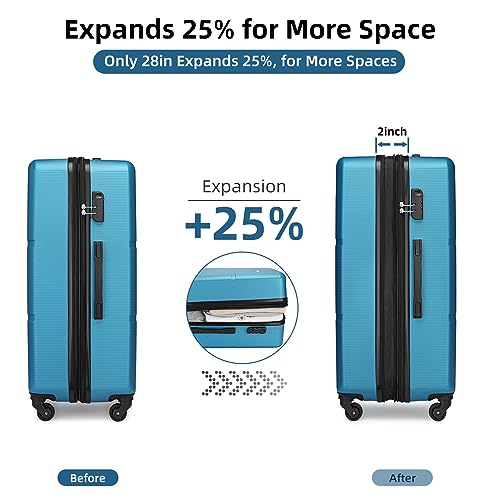 Lulusail Luggage Sets 3 Piece, Expandable(Only 28inch) ABS Durable Suitcase with Travel Bag, Clearance Carry On Luggage Suitcase Set with 360° Spinner Wheels for Women Men, Blue