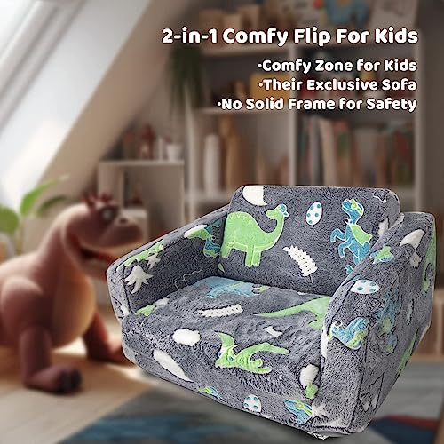 Asou Kids Sofa Toddlers Sofa with Blanket Glow in The Dark Kids Couch Fold Out Toddlers Play Couch Mini Dinosaur Couch for Kids Toddlers