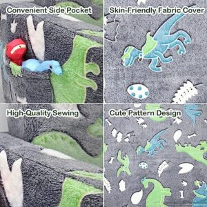 Asou Kids Sofa Toddlers Sofa with Blanket Glow in The Dark Kids Couch Fold Out Toddlers Play Couch Mini Dinosaur Couch for Kids Toddlers