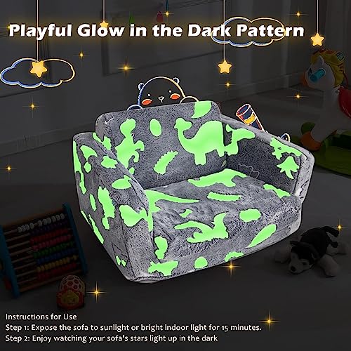 Asou Kids Sofa Toddlers Sofa with Blanket Glow in The Dark Kids Couch Fold Out Toddlers Play Couch Mini Dinosaur Couch for Kids Toddlers