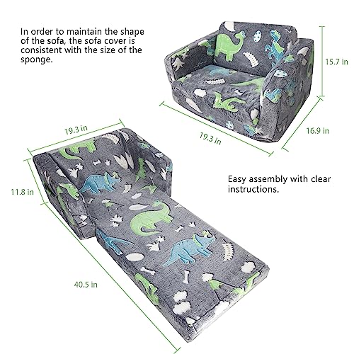 Asou Kids Sofa Toddlers Sofa with Blanket Glow in The Dark Kids Couch Fold Out Toddlers Play Couch Mini Dinosaur Couch for Kids Toddlers