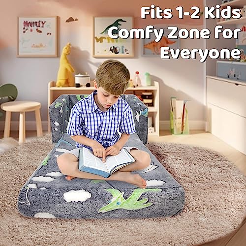 Asou Kids Sofa Toddlers Sofa with Blanket Glow in The Dark Kids Couch Fold Out Toddlers Play Couch Mini Dinosaur Couch for Kids Toddlers