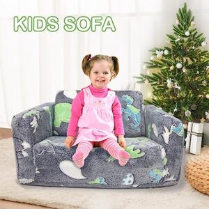 Asou Kids Sofa Toddlers Sofa with Blanket Glow in The Dark Kids Couch Fold Out Toddlers Play Couch Mini Dinosaur Couch for Kids Toddlers