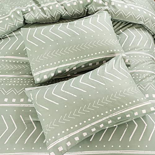 Smoofy Aztec Sage Green California King Size Comforter Set, Pattern Bedding Sets Cal King Boho Aztec Bohemian King Comforter Set with Soft Microfiber Fill Bedding, 1 Comforter 2 Pillowcases