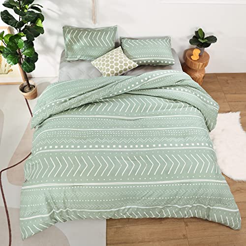 Smoofy Aztec Sage Green California King Size Comforter Set, Pattern Bedding Sets Cal King Boho Aztec Bohemian King Comforter Set with Soft Microfiber Fill Bedding, 1 Comforter 2 Pillowcases