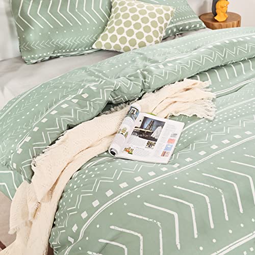 Smoofy Aztec Sage Green California King Size Comforter Set, Pattern Bedding Sets Cal King Boho Aztec Bohemian King Comforter Set with Soft Microfiber Fill Bedding, 1 Comforter 2 Pillowcases