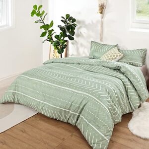 Smoofy Aztec Sage Green California King Size Comforter Set, Pattern Bedding Sets Cal King Boho Aztec Bohemian King Comforter Set with Soft Microfiber Fill Bedding, 1 Comforter 2 Pillowcases