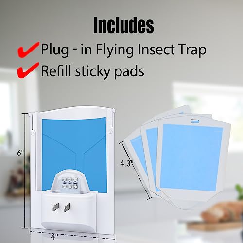 Flying Insect Trap, Fruit Fly Traps for Indoors, Home Plug in Bug Catcher Indoor Sticky, Electric Fly Light Trap Kit for Flies, Fruit Flies, Moths, Gnats, and Other Flying Insects