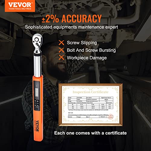 VEVOR Digital Torque Wrench, 3/8" Drive Electronic Torque Wrench, Torque Wrench Kit 3.7-37ft.lb/5-50n.m Torque Range Accurate to ±2%, 3-Mode Adjustable Torque Wrench Set with LED Buzzer Calibration