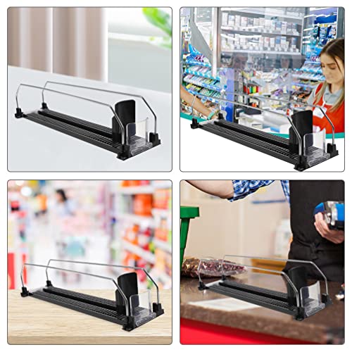 Drink Automatic Pusher 2pcs Fridge Drink Organizers Soda Can Dispenser Automatic Pusher Glide Beverage Pusher Dispenser Slide Rail Drink Dispenser for Refrigerator Black