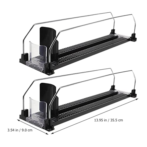 Drink Automatic Pusher 2pcs Fridge Drink Organizers Soda Can Dispenser Automatic Pusher Glide Beverage Pusher Dispenser Slide Rail Drink Dispenser for Refrigerator Black