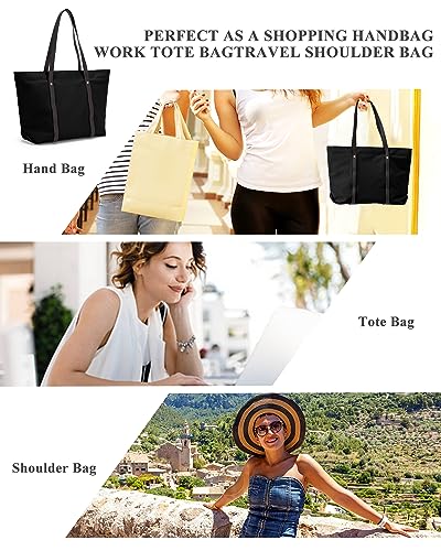 Laptop Tote Bag for Women Black Shoulder Work Computer Bag Briefcase Laptop Case Waterproof Teacher Tote Office Bag Lightweight Large Travel Weekender Bags Handbags Work Bags for Women Professional