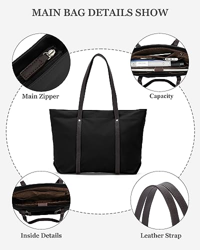 Laptop Tote Bag for Women Black Shoulder Work Computer Bag Briefcase Laptop Case Waterproof Teacher Tote Office Bag Lightweight Large Travel Weekender Bags Handbags Work Bags for Women Professional