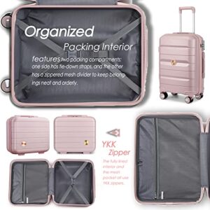 Somago 2 Piece Luggage Set Carry On Suitcase 20 INCH Lightweight Hard Shell PP Suitcase with TSA Lock Spinner Wheel 22x14x9 Airline Approved (Rose Pink)